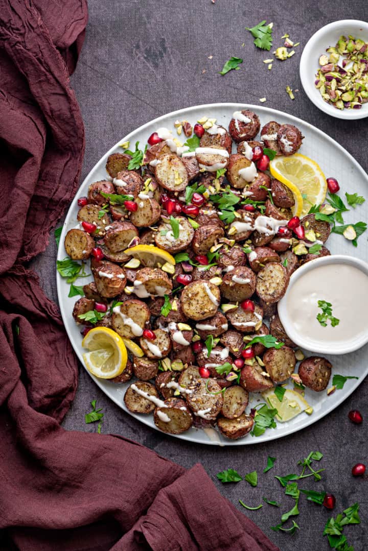 Roasted Red Potatoes with Za'atar and Tahini Sauce - Cubes N Juliennes